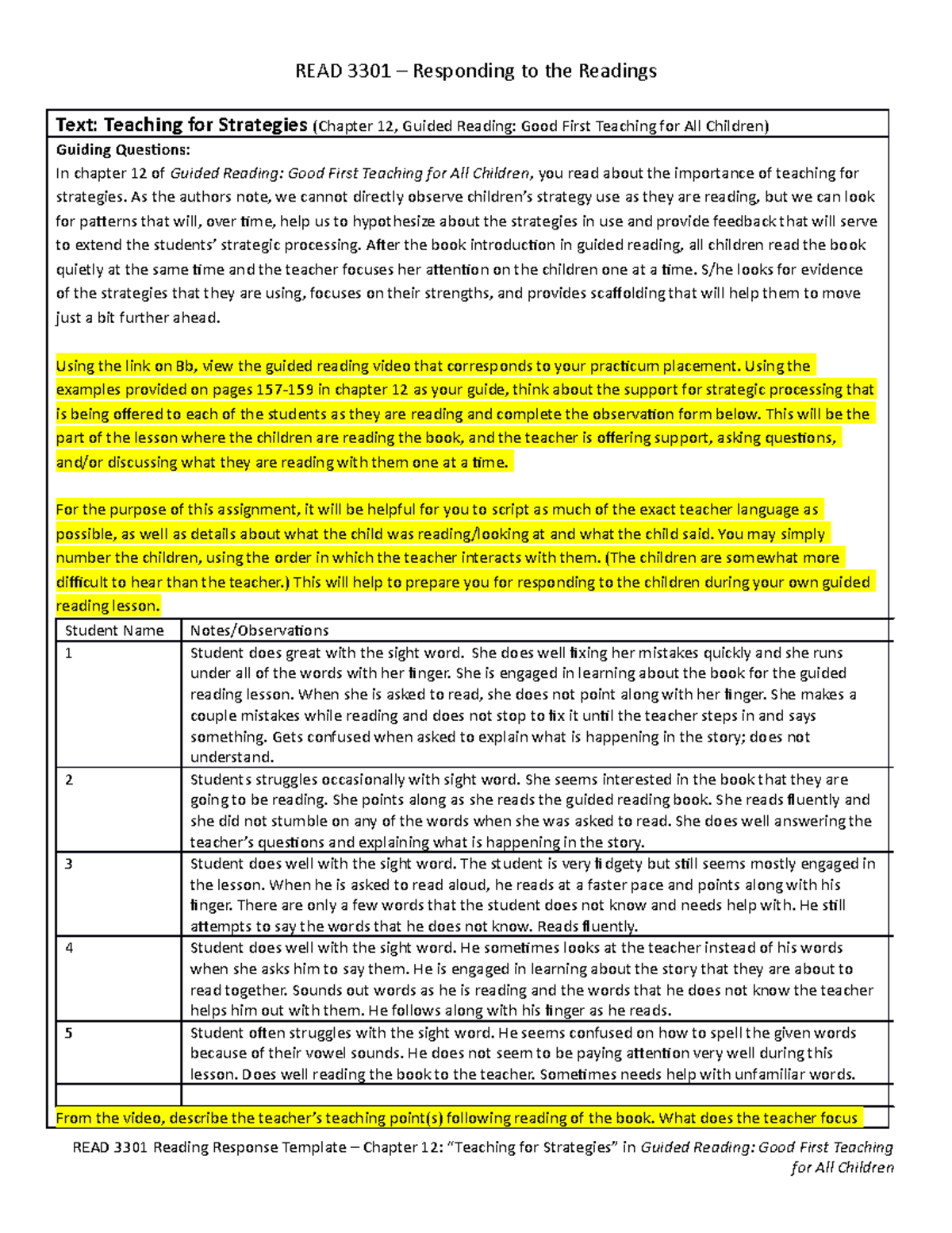 Week 11 RR Questions - Dr. Anderson - READ 3301 Responding to the ...