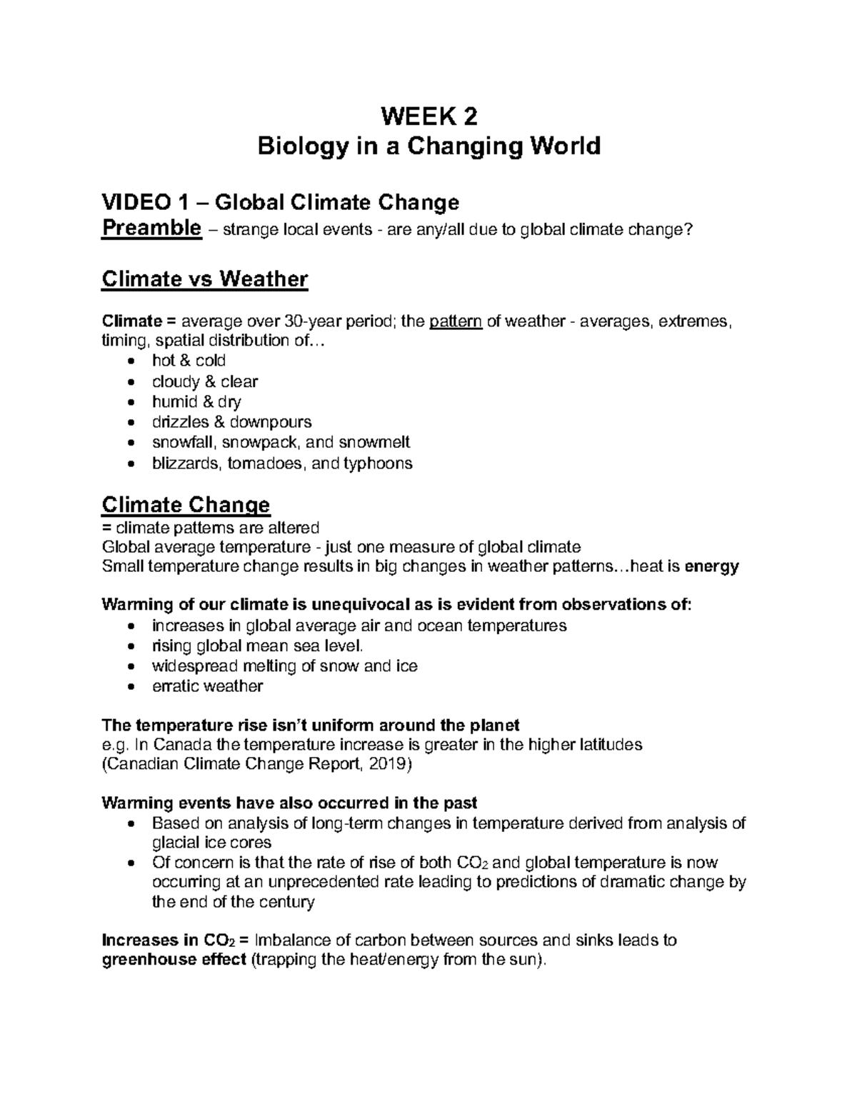 Week2 Notes-2 - NOTES - WEEK 2 Biology in a Changing World VIDEO 1 3 ...