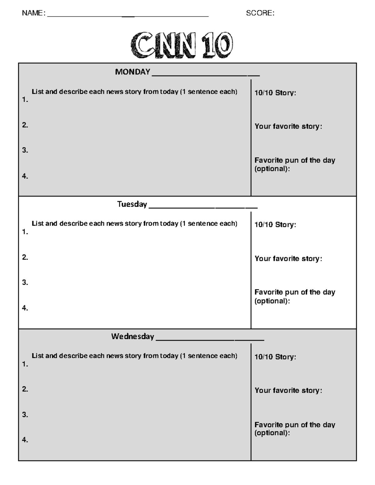 CNN10Worksheet-1 - CNN 10 Reflection - NAME ...