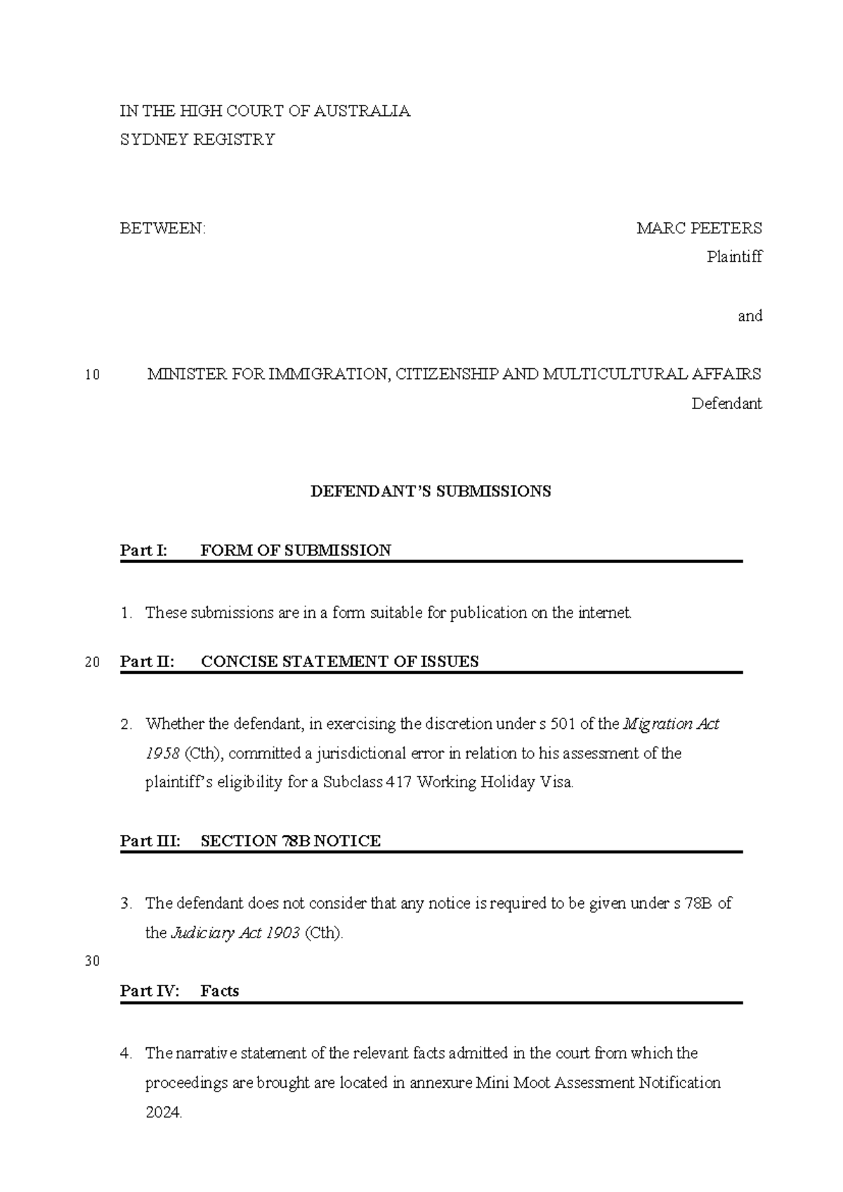 Defendant Template - IN THE HIGH COURT OF AUSTRALIA SYDNEY REGISTRY ...