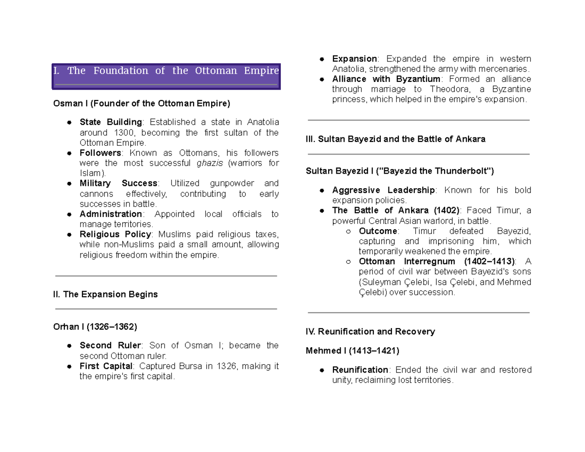 Lesson#1 World History 2 - I. The Foundation of the Ottoman Empire ...