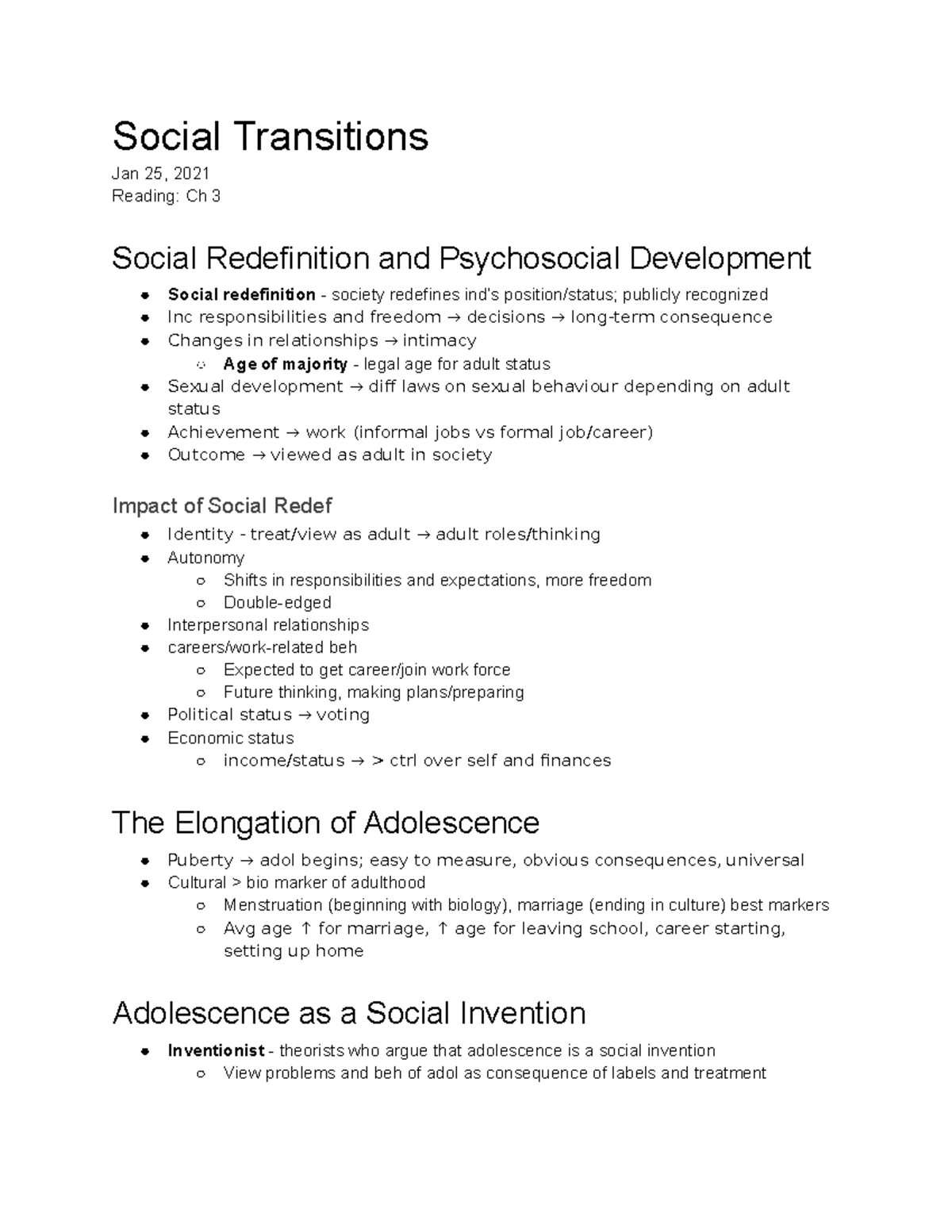 4 - Social Transitions - Lecture notes 4 - Social Transitions Jan 25 ...