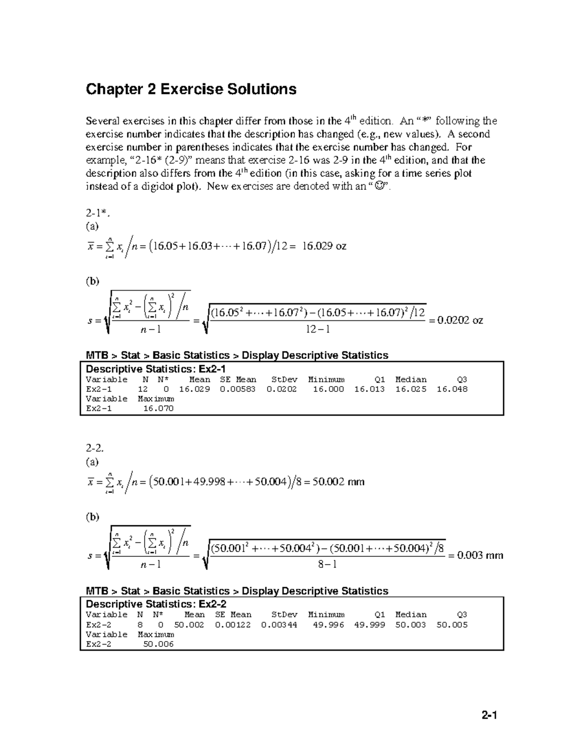 Ch02 - Solution manual - Several exercises in this chapter differ from ...