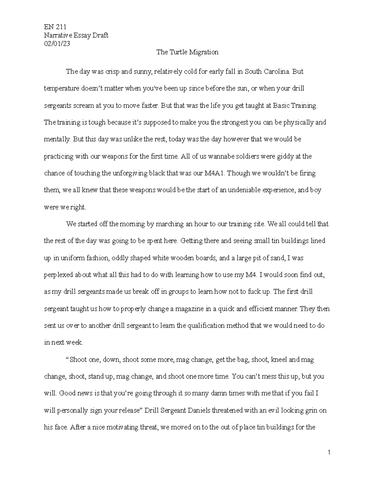 Personal Narrative Final - EN 211 Narrative Essay Draft 02/01/ The ...
