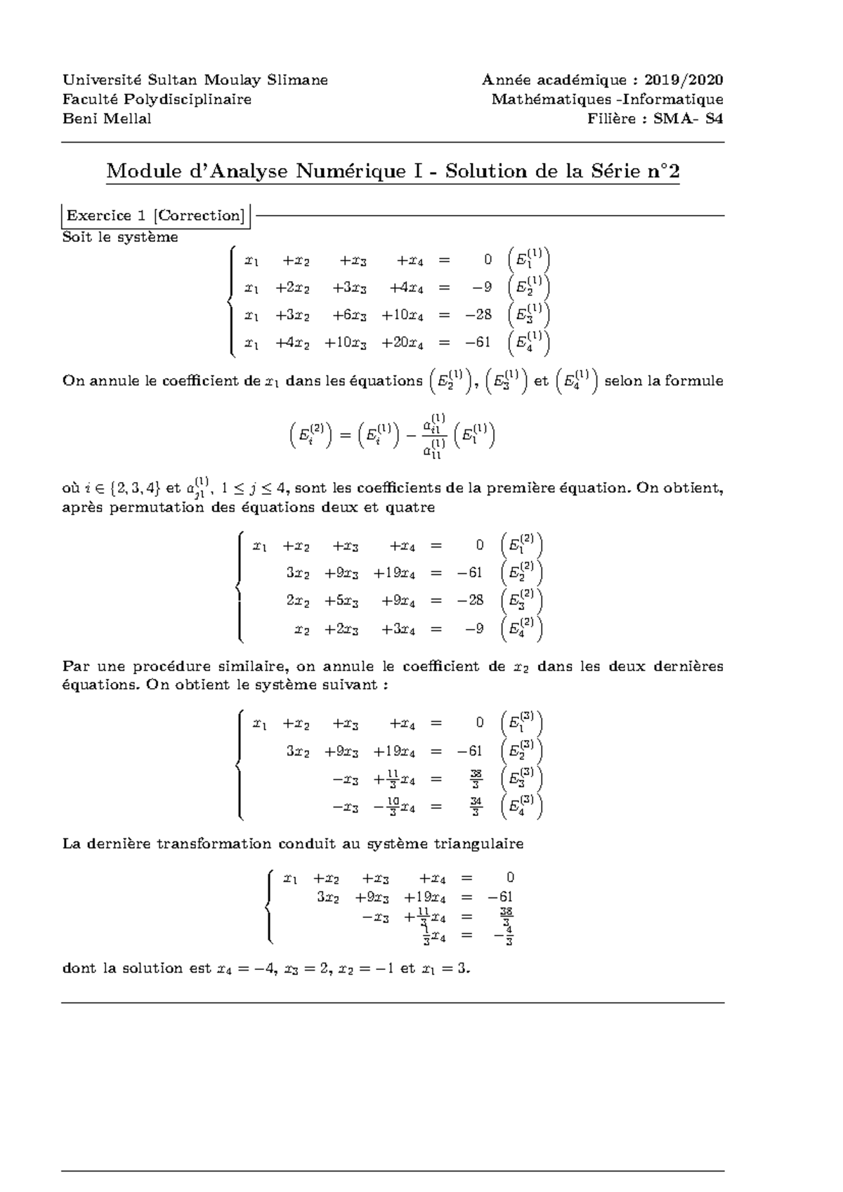 Solution TD 2 - travaux dirigés analyse numérique pdf - Universit ́e Sultan Moulay Slimane Ann ...
