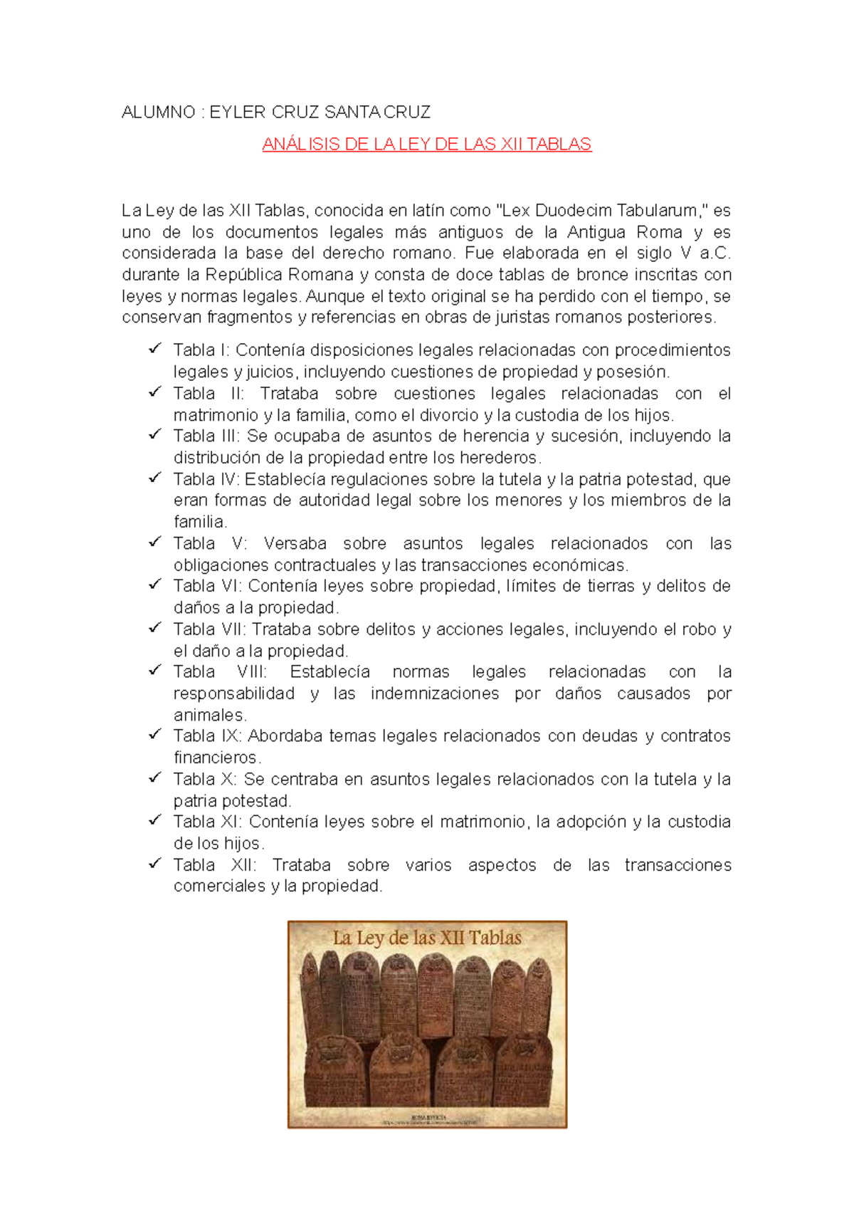 LEY XII Tablas - ALUMNO : EYLER CRUZ SANTA CRUZ ANÁLISIS DE LA LEY DE ...