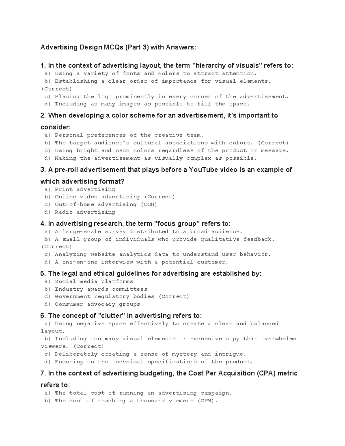 Advertising Design MCQs 3 - In the context of advertising layout, the ...