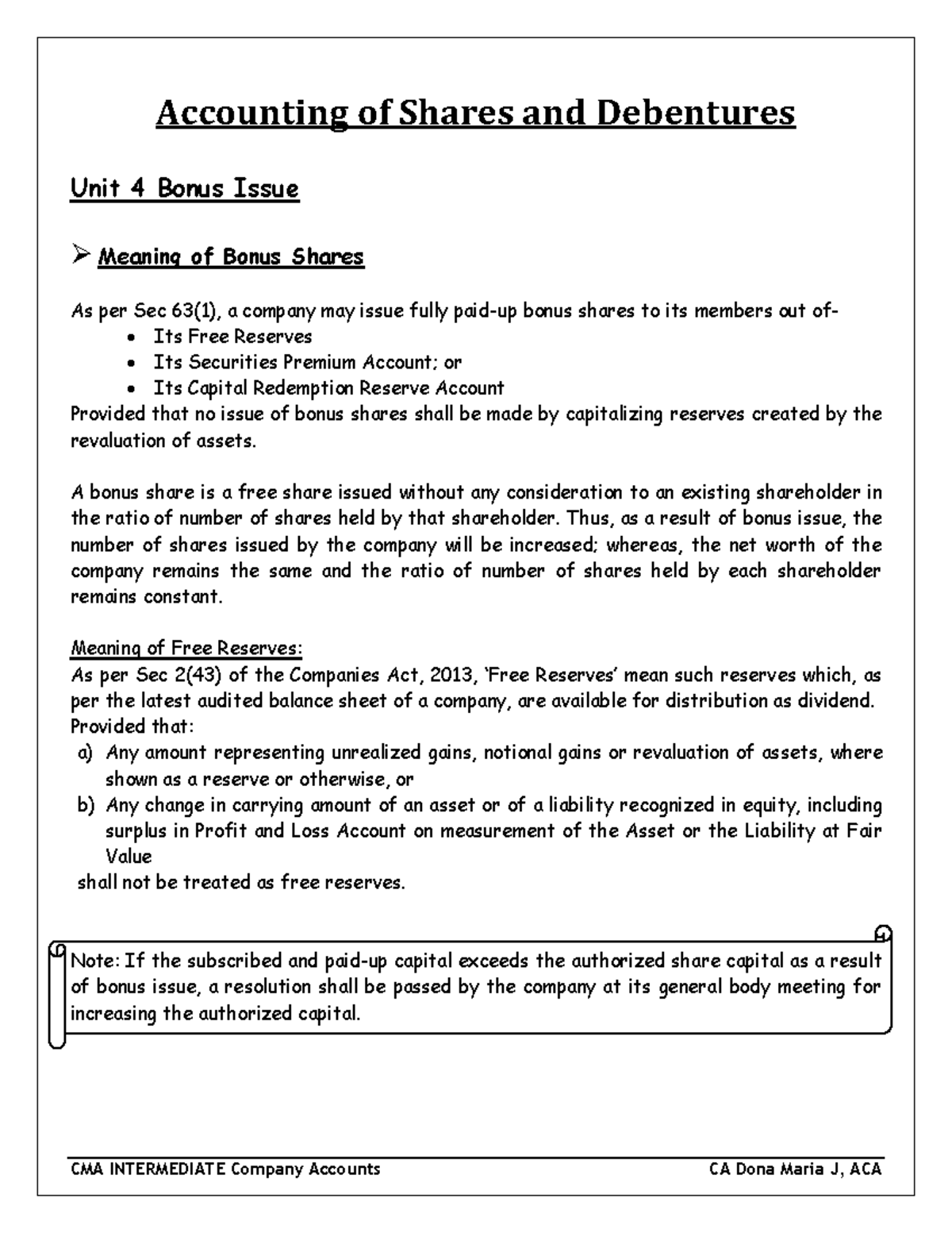 Accounting of Shares and Debentures Part 4 - A bonus share is a free ...