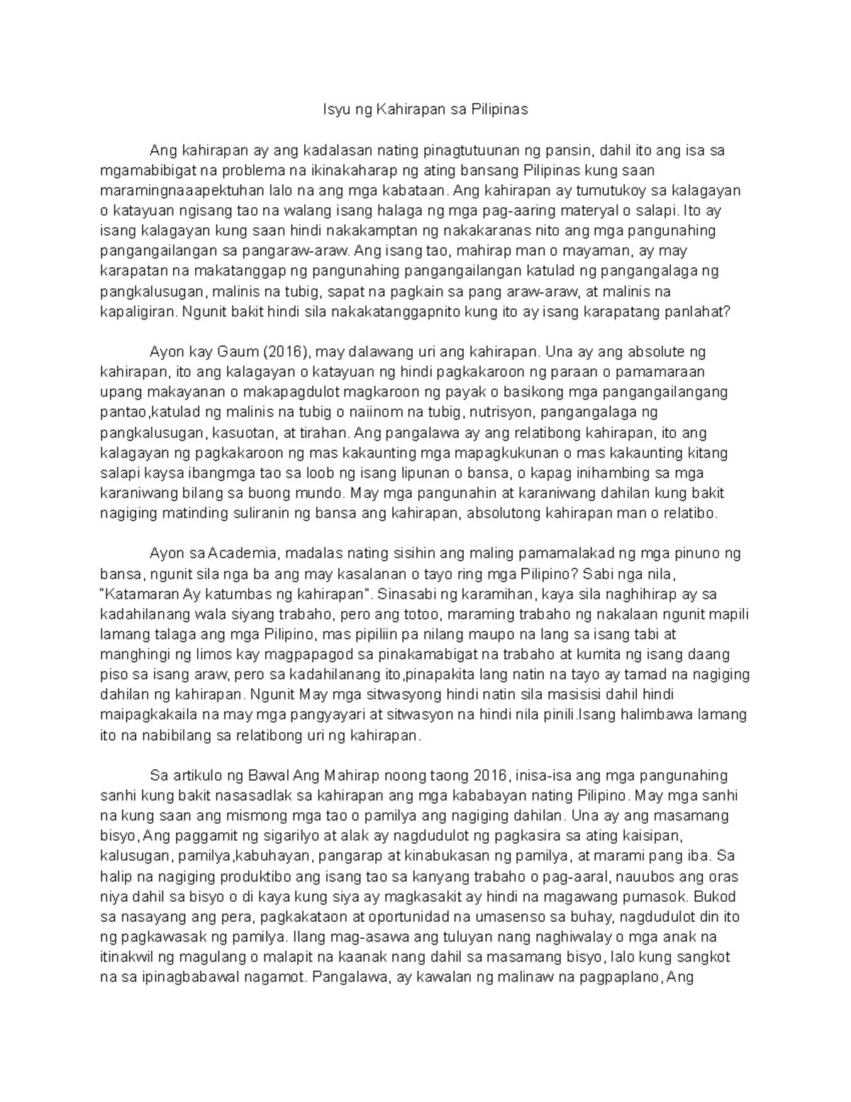 Isyu ng Kahirapan sa Pilipinas - Ang kahirapan ay tumutukoy sa ...