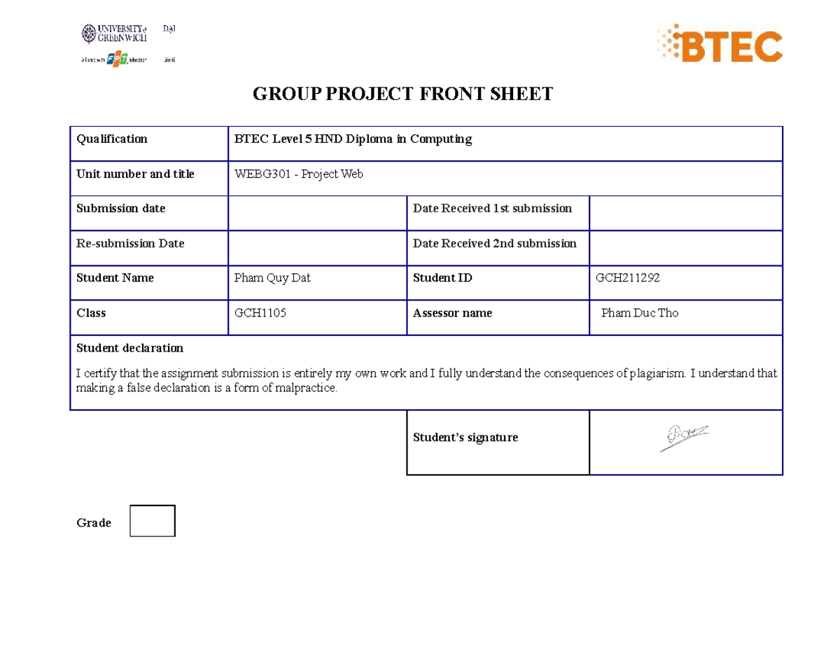 Group-Project-Frontsheet - COML1055 - GRE - Studocu