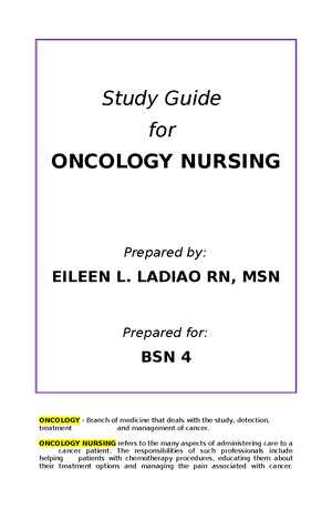 Oncologystudyguide - Oncology Nursing Study Guide - ONCOLOGY STUDY ...