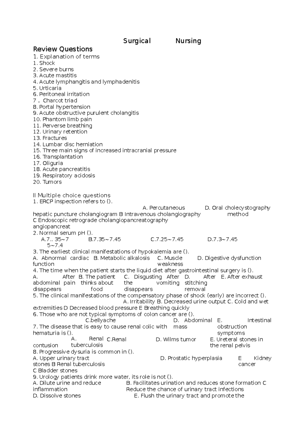 Surgical Nursing Review - Surgical Nursing Review Questions 1 ...