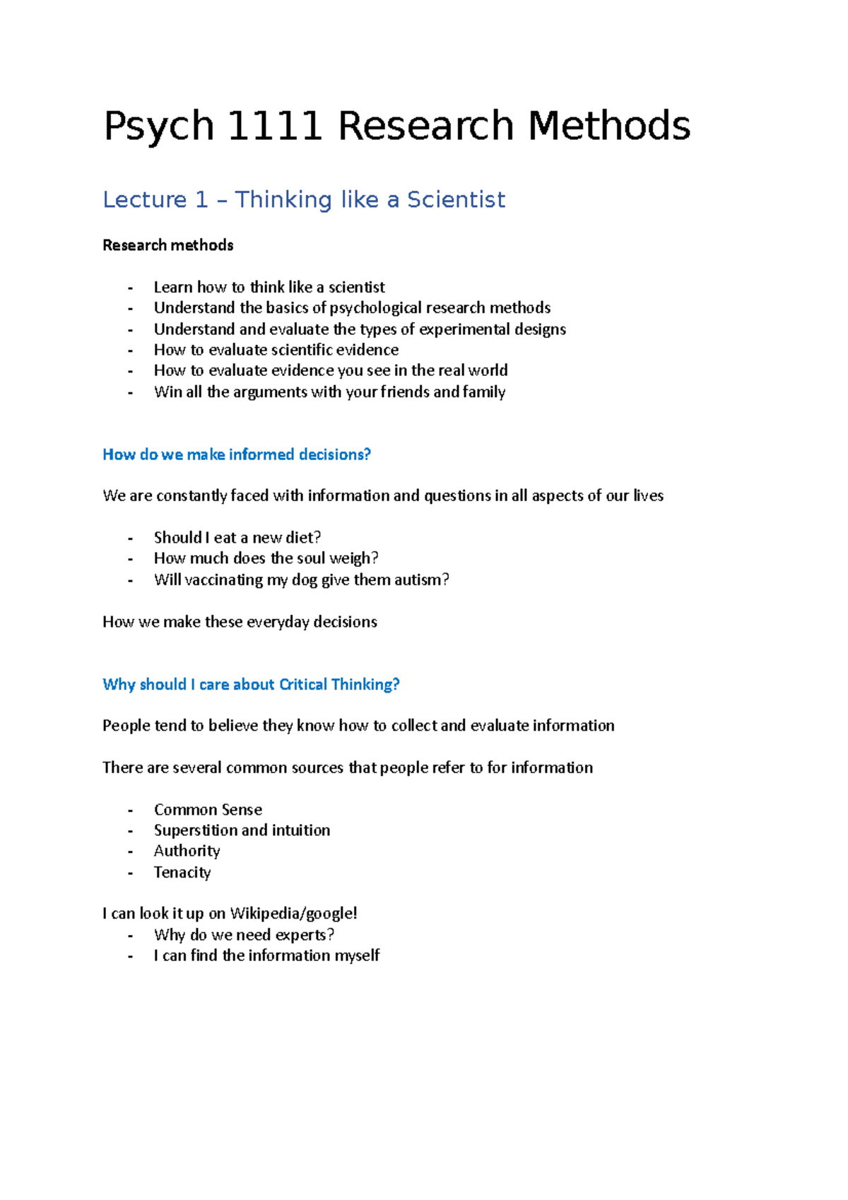 Psych 1111 Lecture Notes - Psych 1111 Research Methods Lecture 1 ...