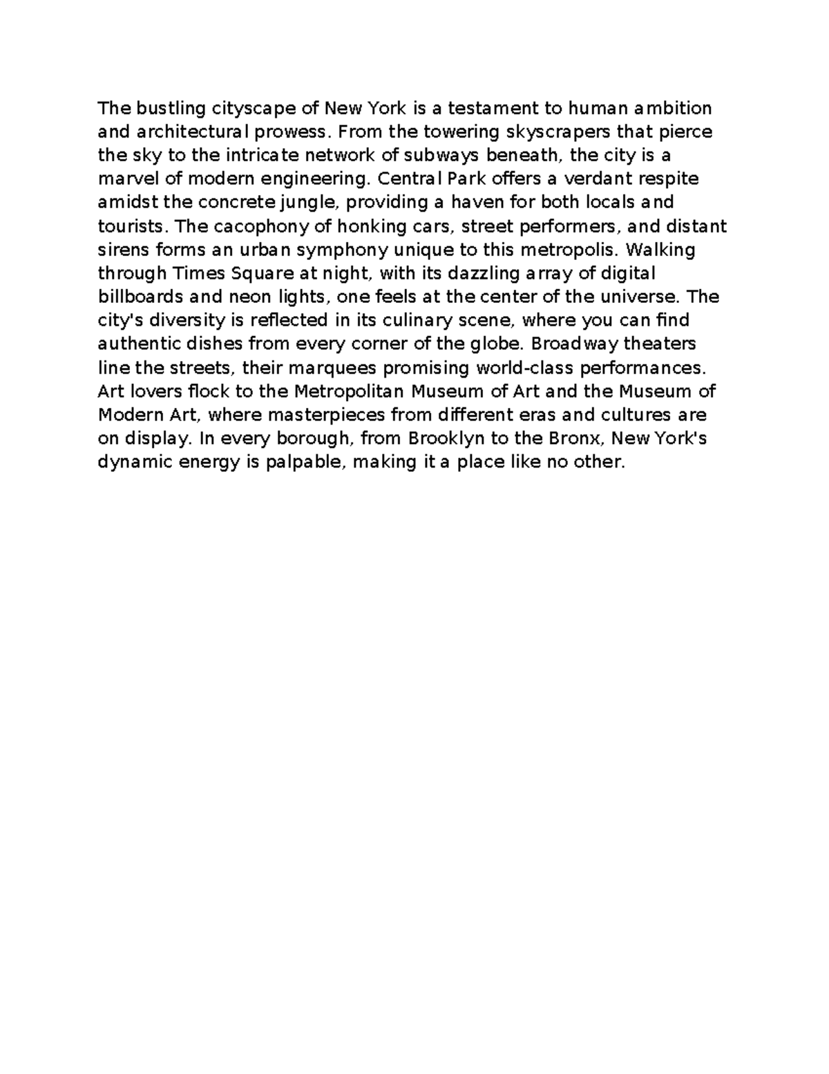 Course Hero Essay - The bustling cityscape of New York is a testament ...