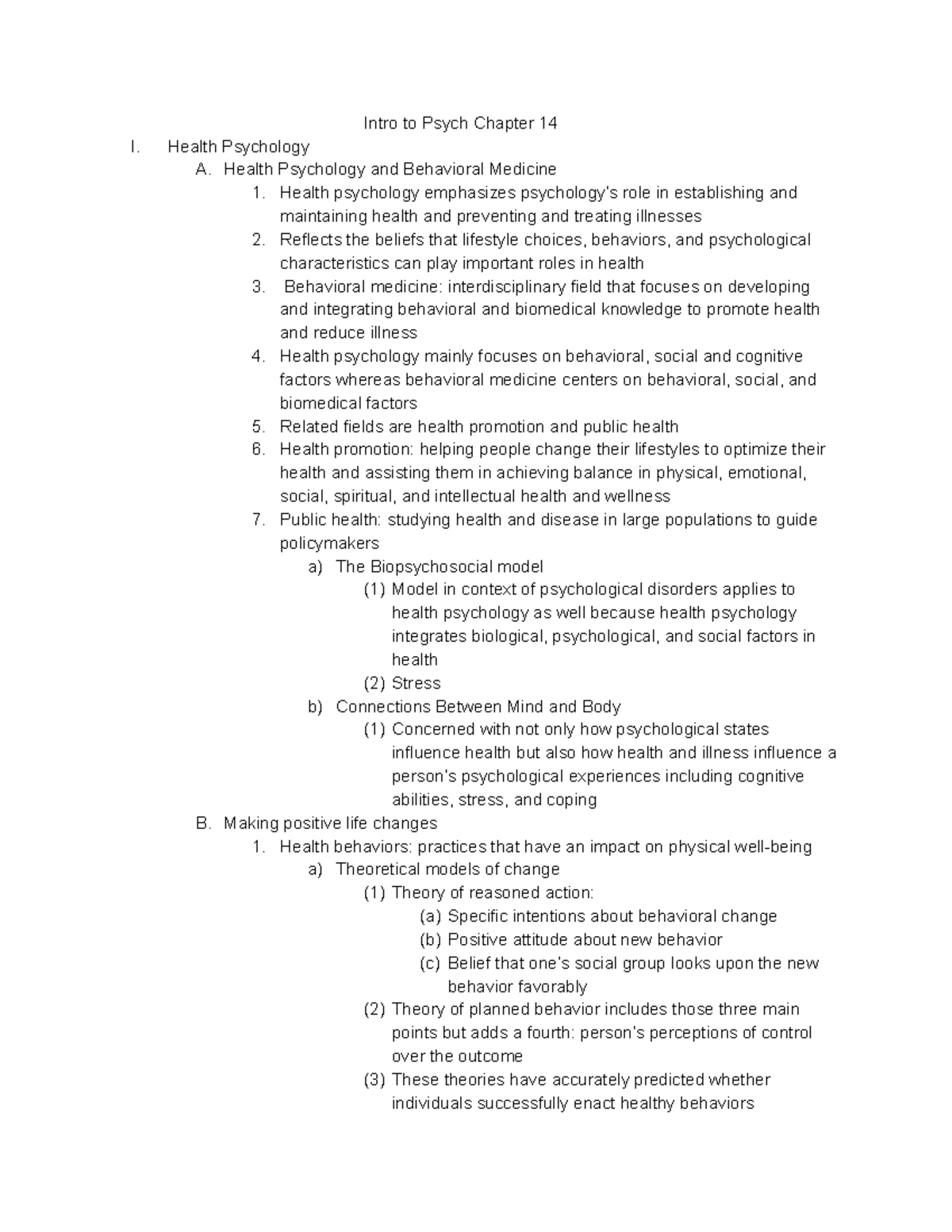 Intro to Psych Chapter 14 Health Psychology - Intro to Psych Chapter 14 ...
