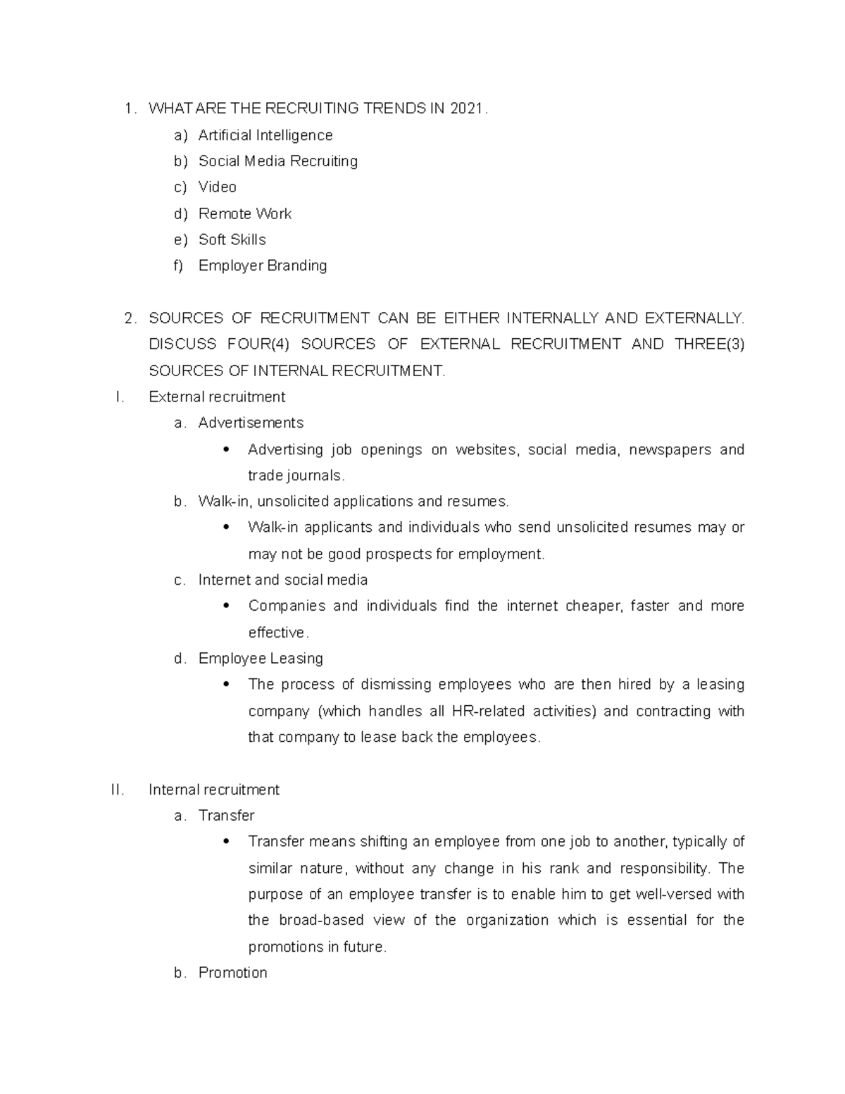 Exercise Recruitment part 2 SEM 2 MID YEAR - 1. WHAT ARE THE RECRUITING ...