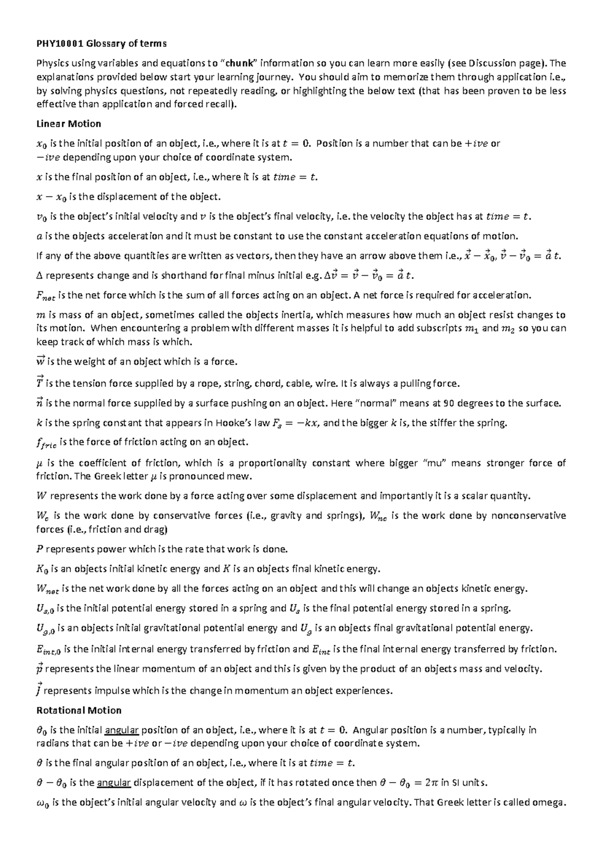 Physics glossary of terms - PHY10001 Glossary of terms Physics using ...