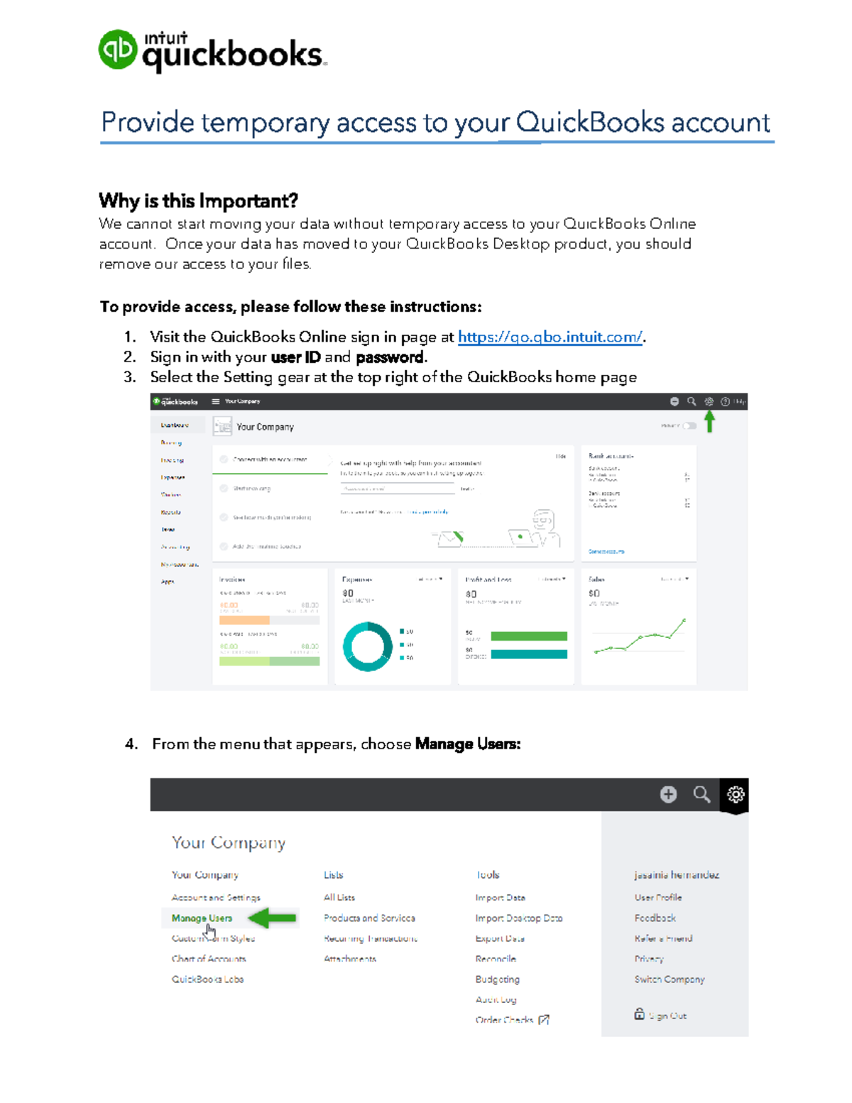 QBO Conversion Access Steps - Provide temporary access to your ...