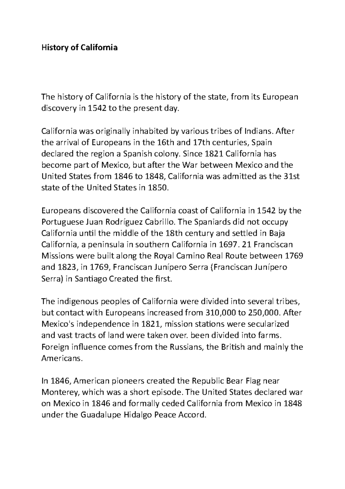 Mexico Historie - Summary of the history of California. - History of ...