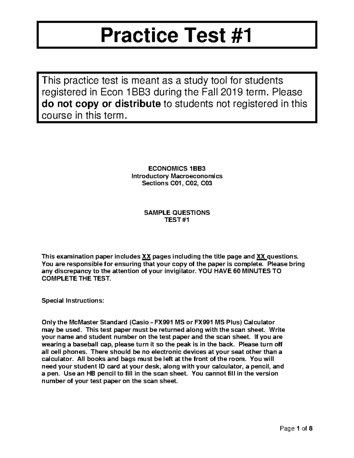 Practice Test 1 - Practice Test This practice test is meant as a study ...