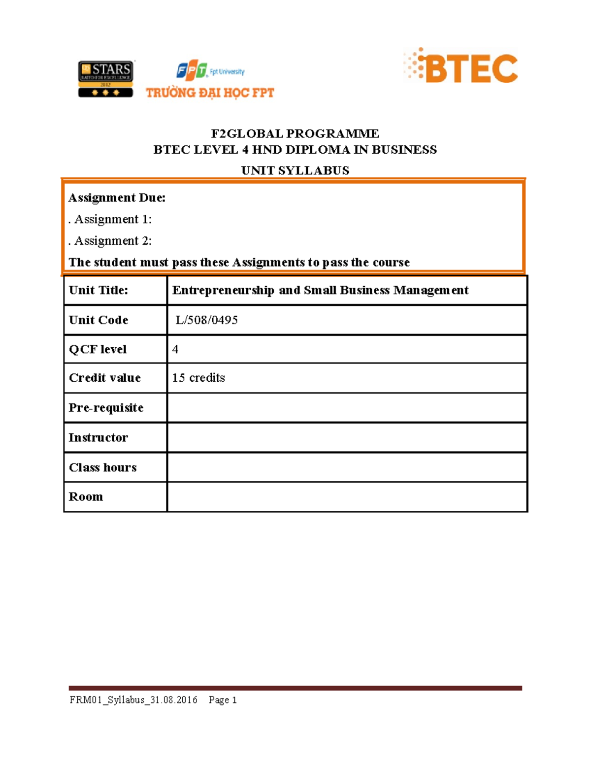 Syllabus Entrepreneurship and Small Business Management - Topup ...