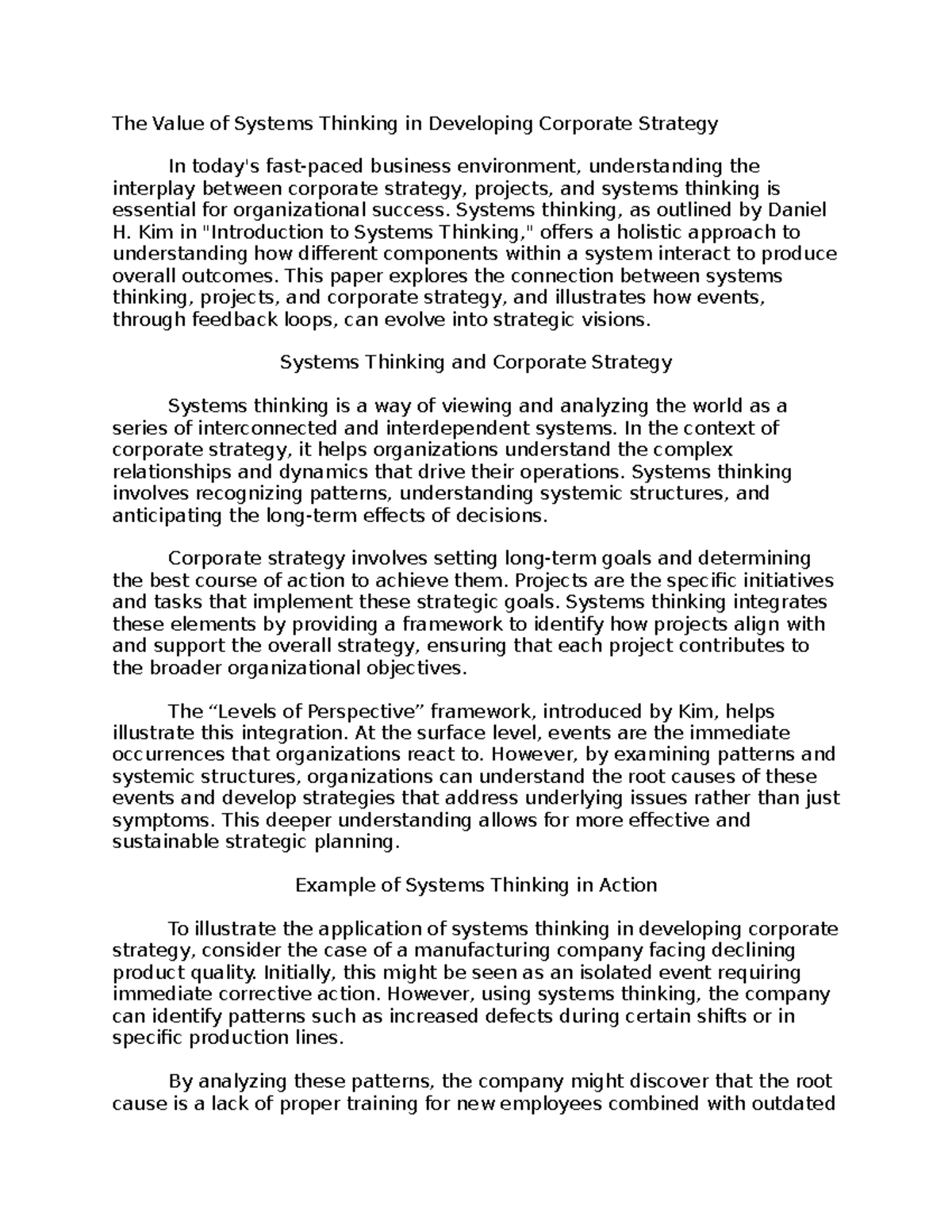 The Value of Systems Thinking in Developing Corporate Strategy ...