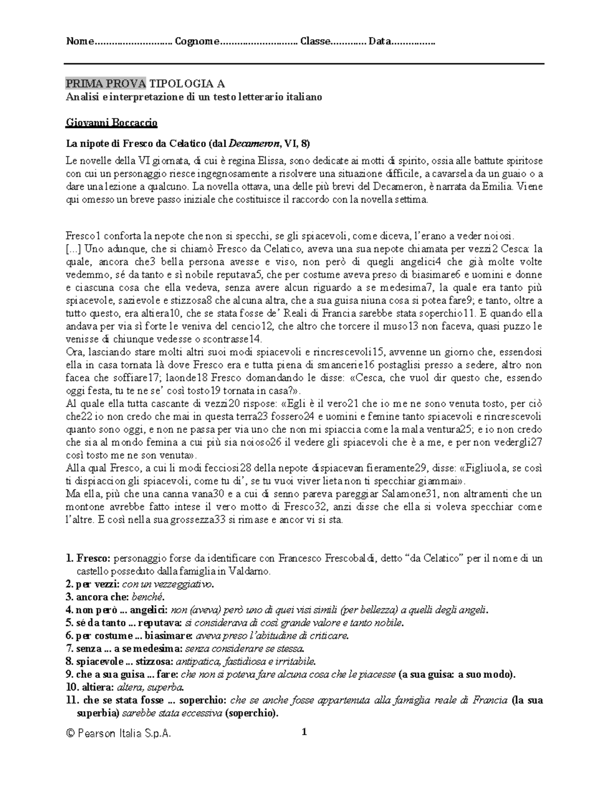 Prima Prova Tipologia A Boccaccio - Nome ...