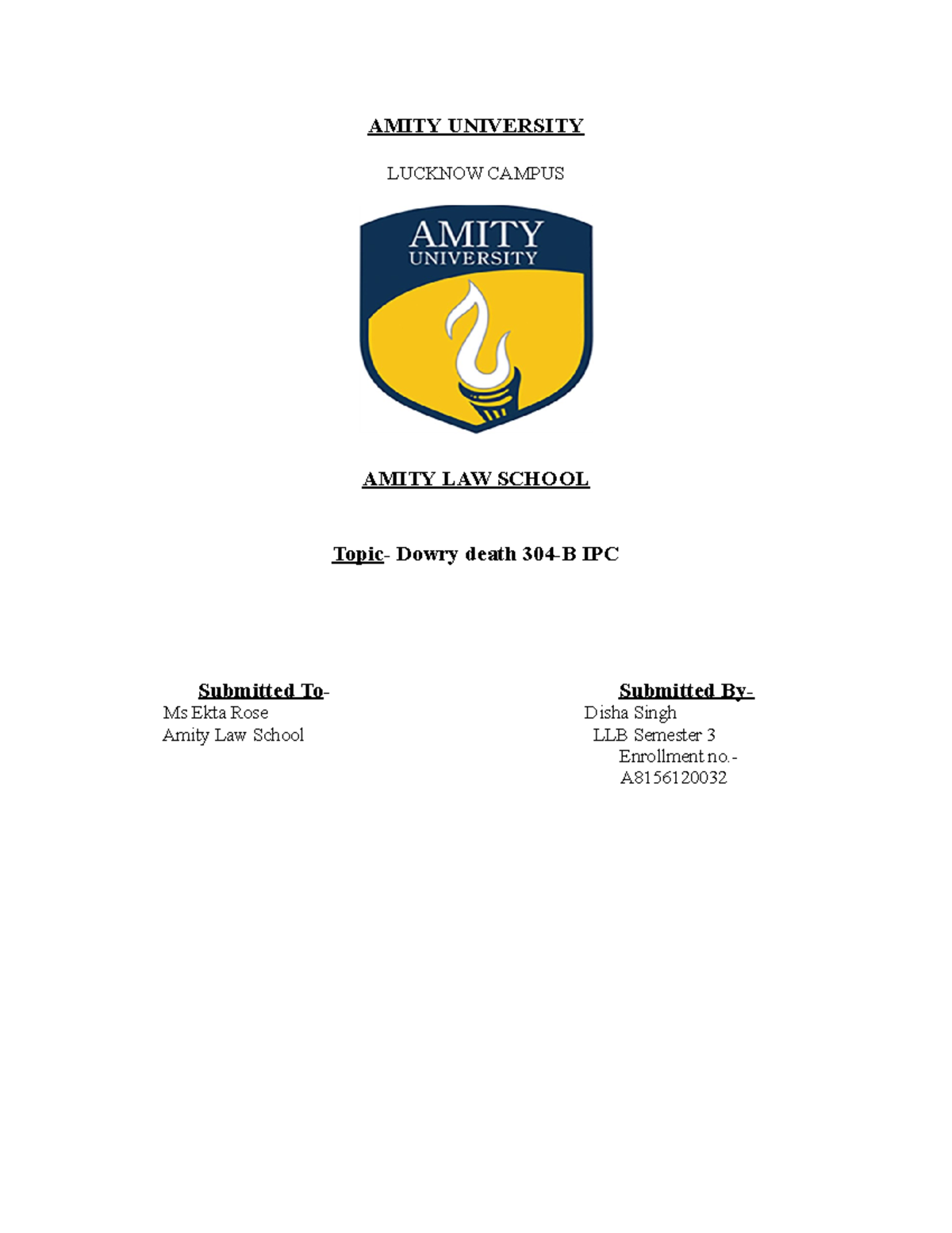 Dowry death- IPC Section 304-B tytythyuy8i - corporate law - Studocu