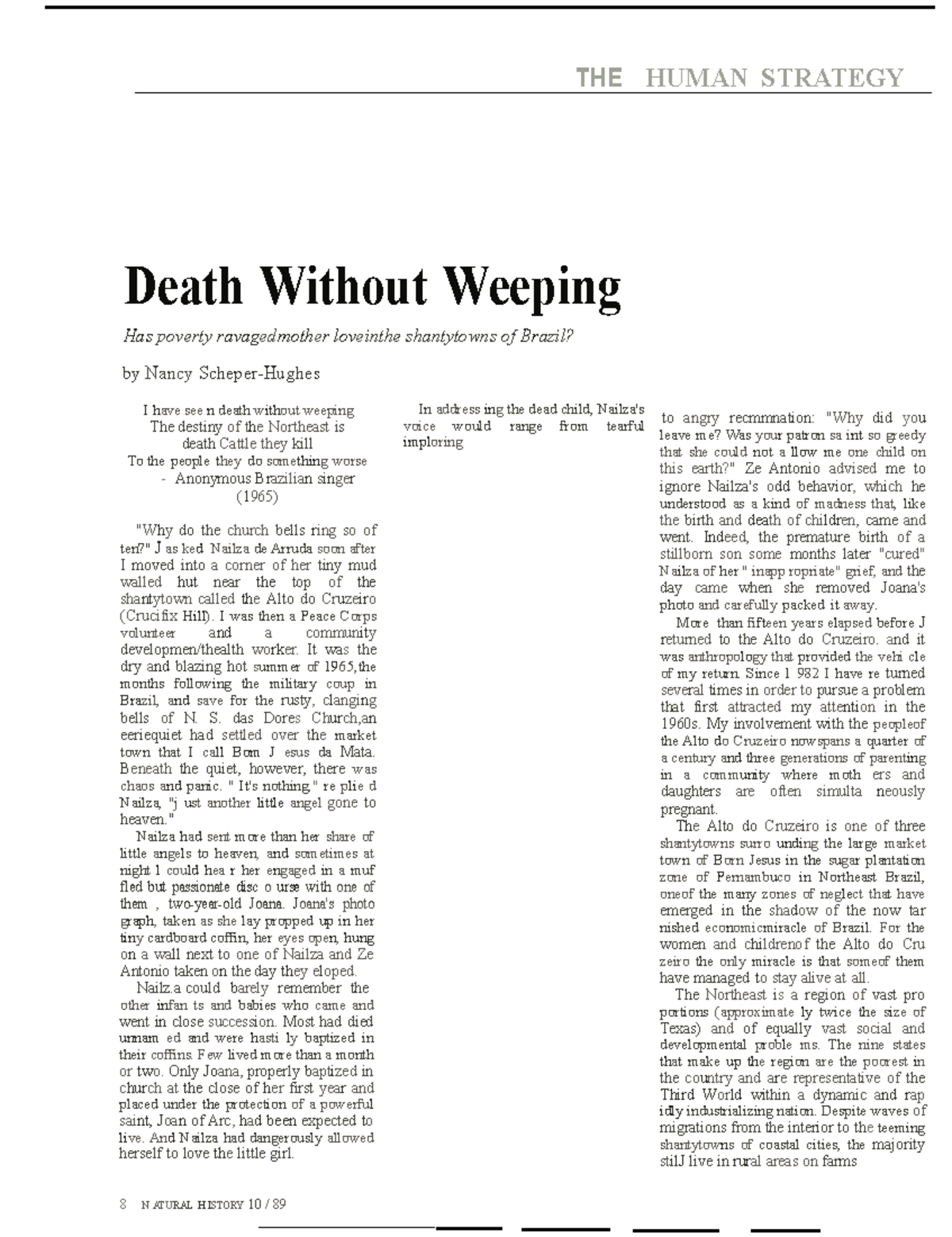 Scheper-Hughes-Death Without Weeping - THE HUMAN STRATEGY Death Without ...