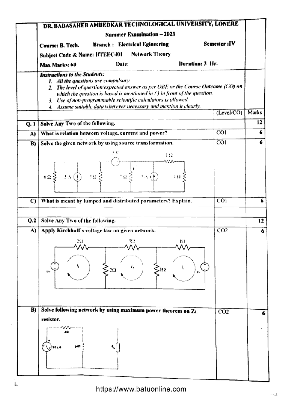 Btech-ee-4-sem-network-theory-bteec 401-2023 - DR. BABASAHEB AMBEDKAR ...