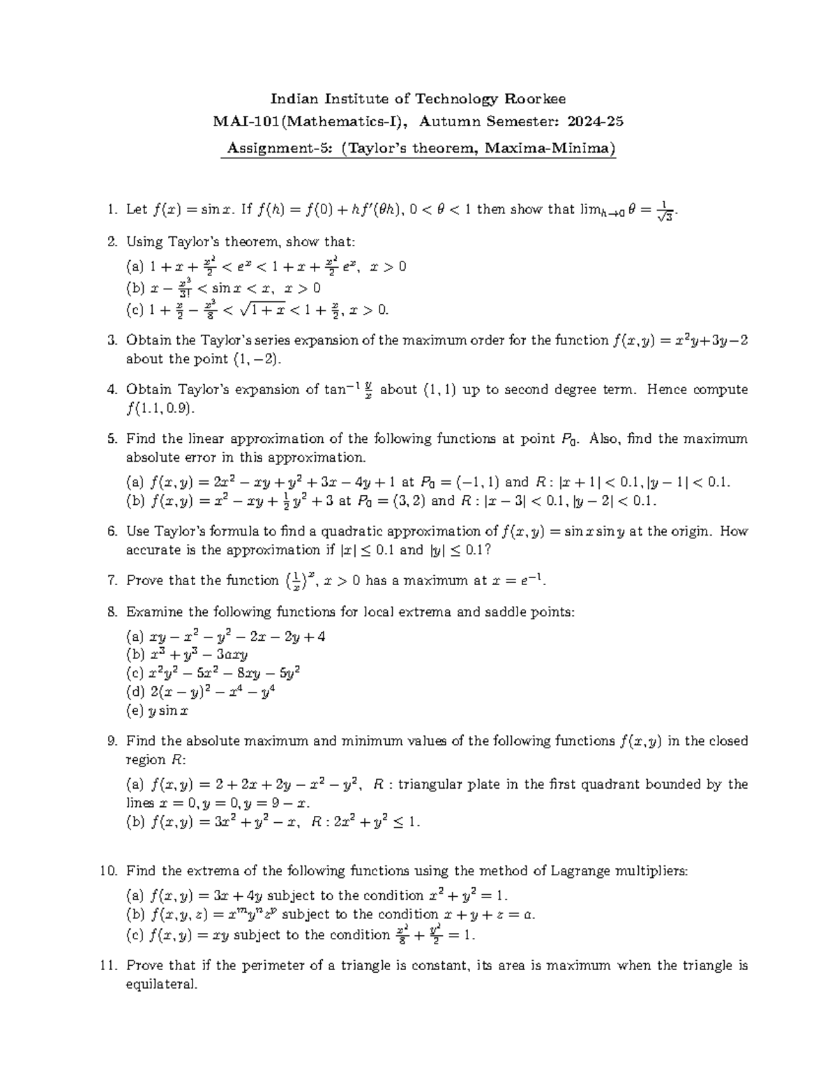 Assignment 5 This Is Assignment No 5 For 1st Year Iit Roorkee