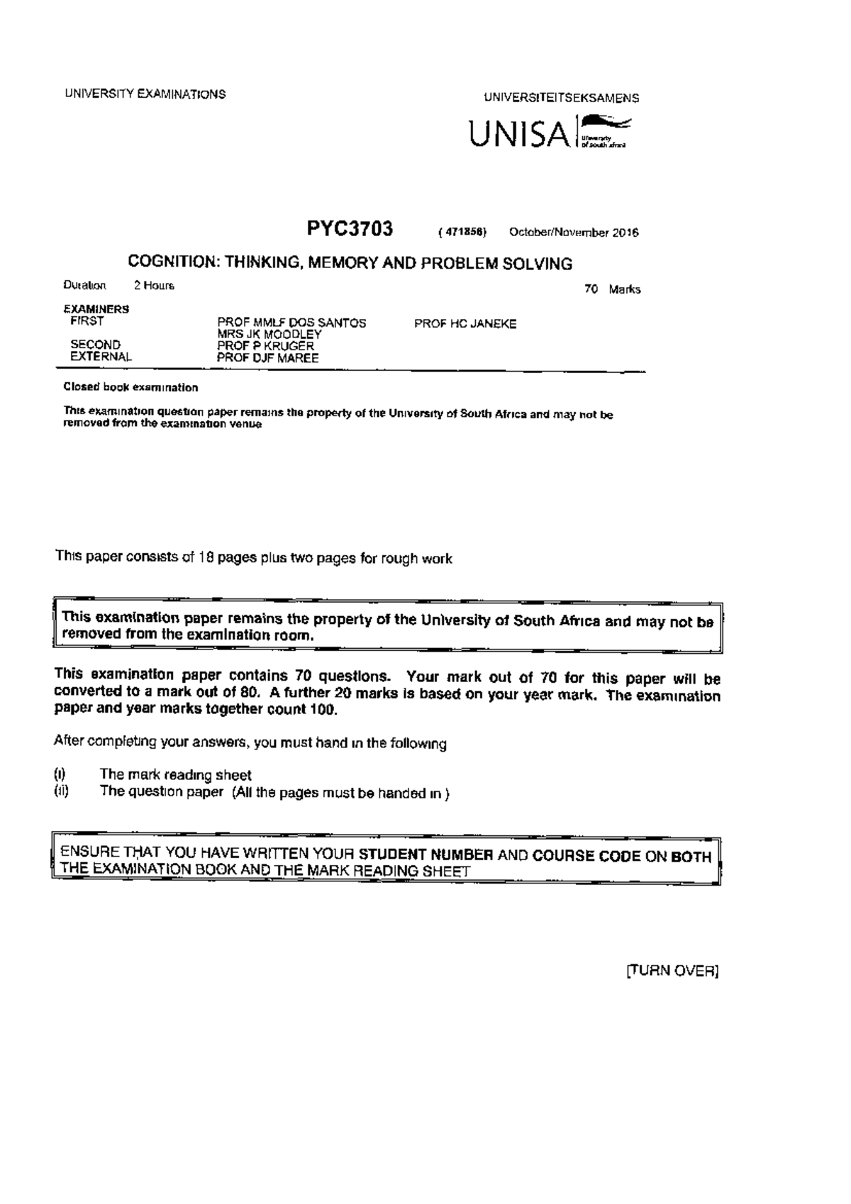 PYC3703 Exam Oct Nov 2016 220710 172521 - PYC3703 - Studocu