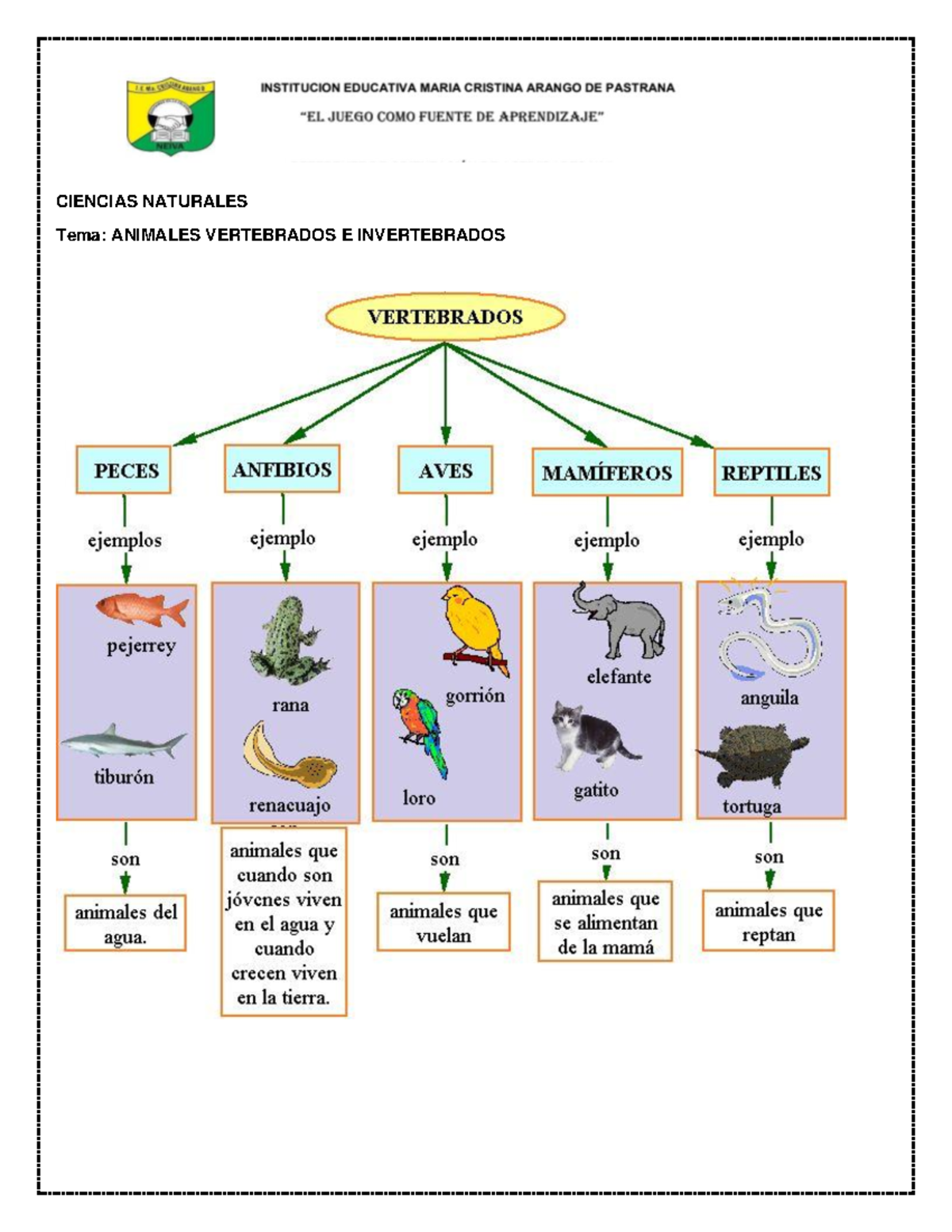 Referente 8 - CIENCIAS NATURALES Tema: ANIMALES VERTEBRADOS E ...
