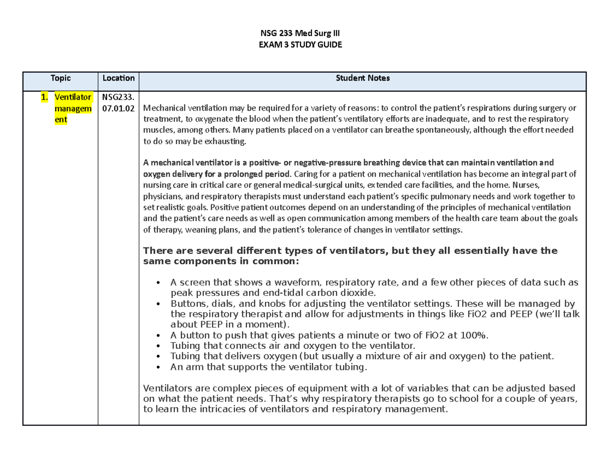 Critical care test 3 - Exam Blueprint - NSG 233 Med Surg III EXAM 3 ...