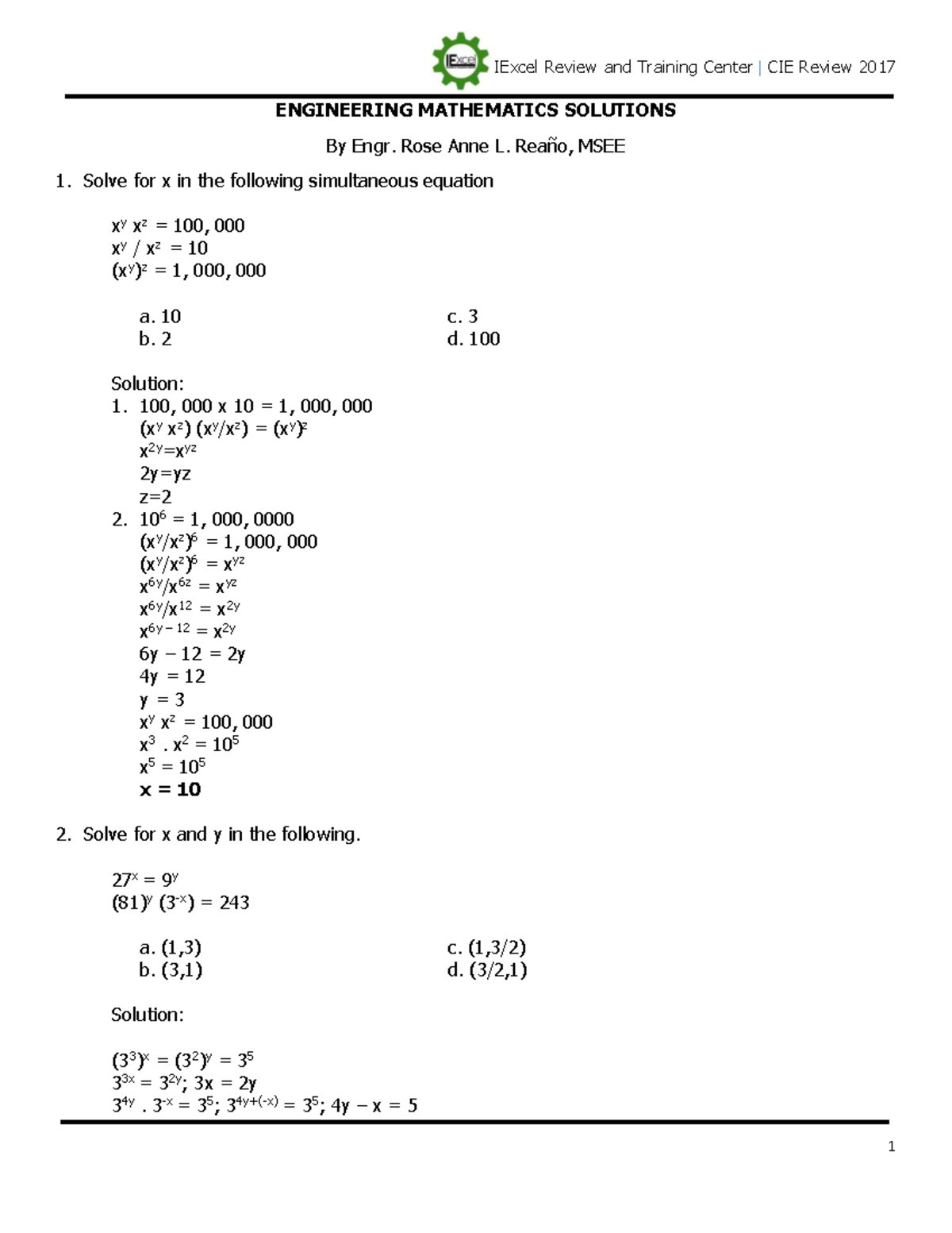 Engineering Mathematics Solutions - ENGINEERING MATHEMATICS SOLUTIONS ...