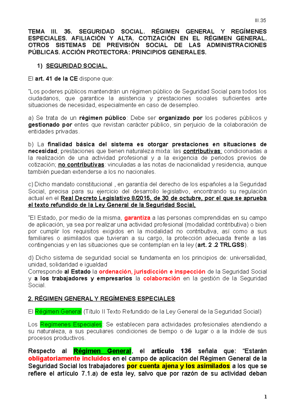 III.35 Seguridad Social. Régimen General y Regímenes Especiales - TEMA ...