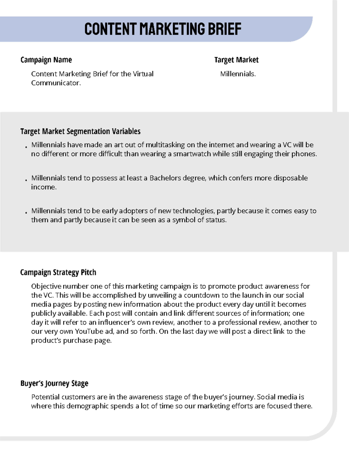 Revised Content Marketing Brief - Content Marketing Brief for the ...