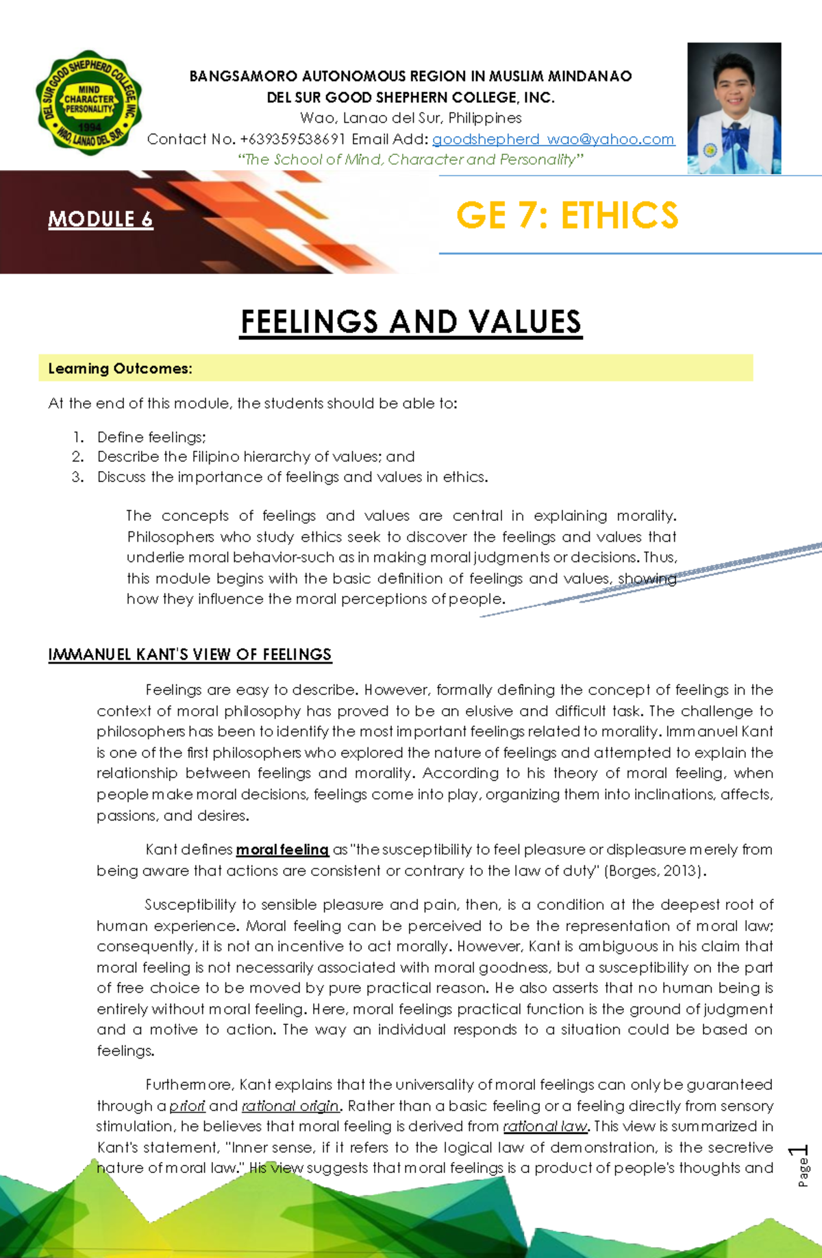 Module 6 - 1 GE 7: ETHICS ####### BANGSAMORO AUTONOMOUS REGION IN ...