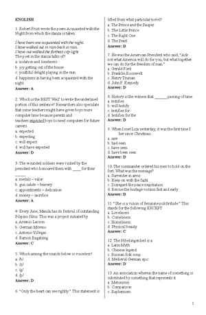 Answer Sheet 200 Items - EDUC - Professional Teaching - Studocu