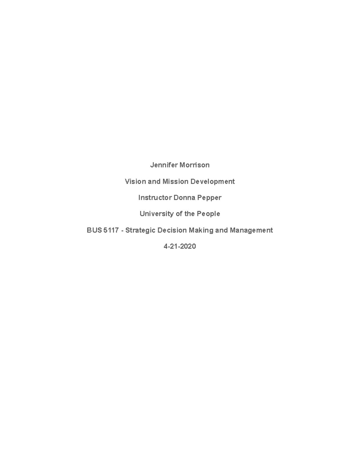 Mission and Vision Statements - Solovak Research - Jennifer Morrison ...
