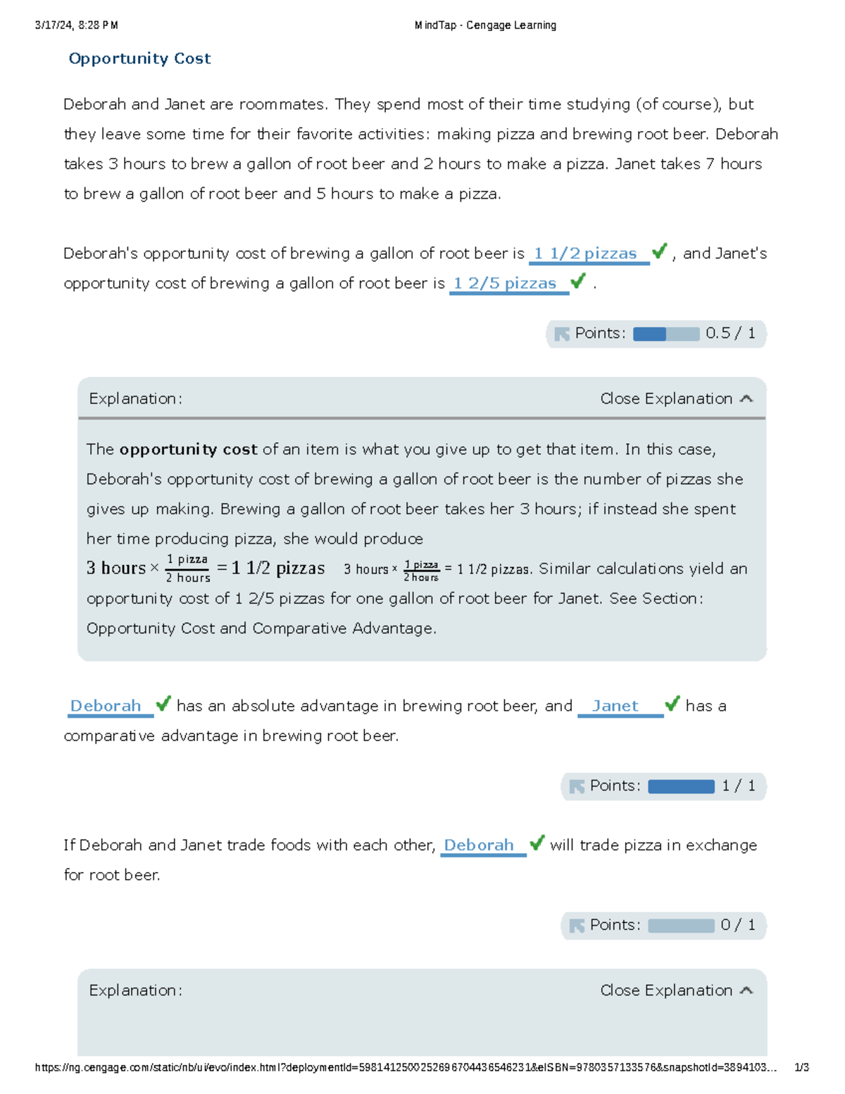 Opportunity cost calculated - 3/17/24, 8:28 PM MindTap - Cengage ...