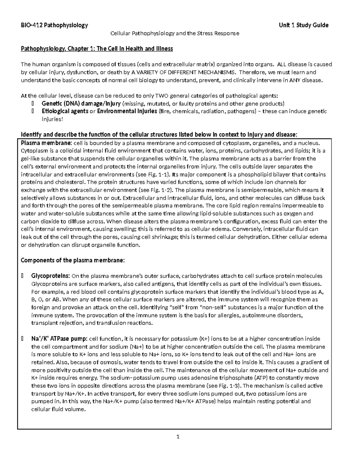Pathounit 1 Study Guide - Cellular Pathophysiology and the Stress ...