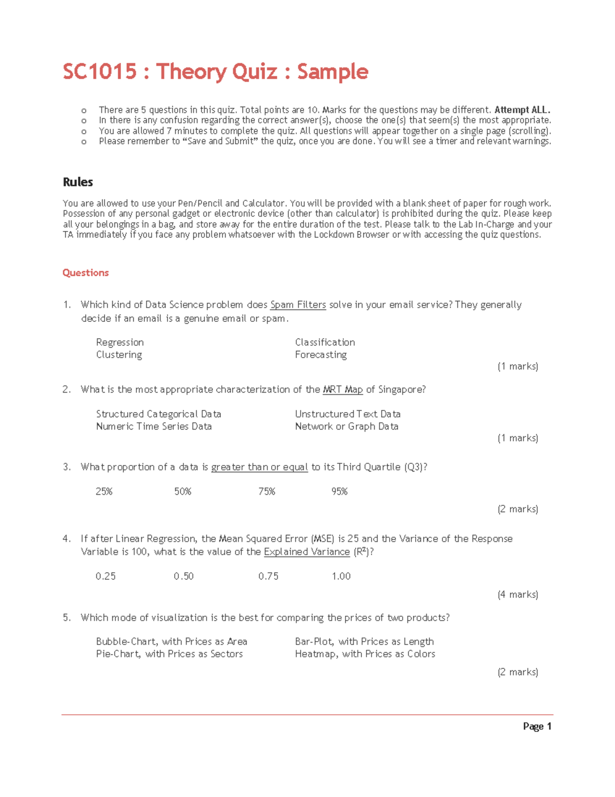 DS Theory Quiz Sample - Page 1 SC 10 15 : Theory Quiz : Sample o There ...