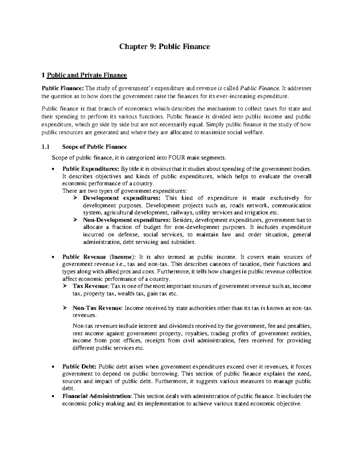 PRC- Ch 9 Economics - notes - Chapter 9: Public Finance 1 Public and ...