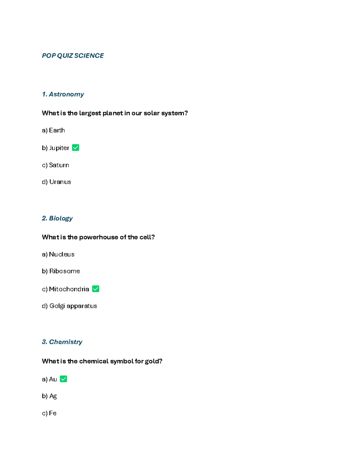 Random QUIZ About Science - POP QUIZ SCIENCE Astronomy What is the ...