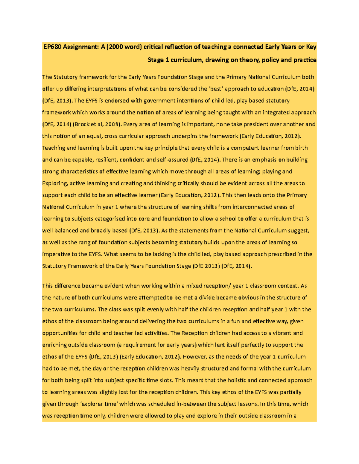 Interlinking learning in EYFS - EP680 Assignment: A (2000 word ...