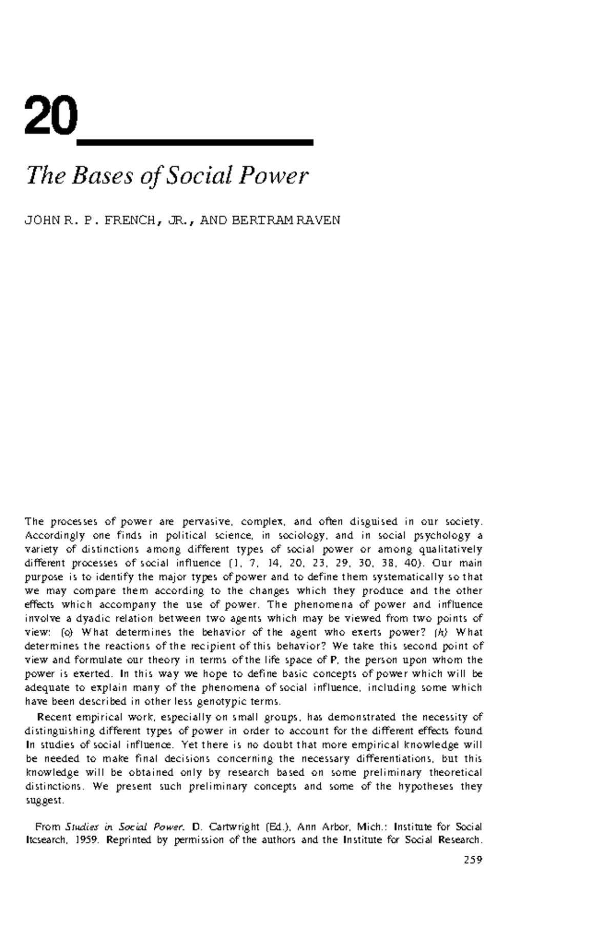 The bases of social power - chapter 20 - 1959 - 20 The Bases of Social ...