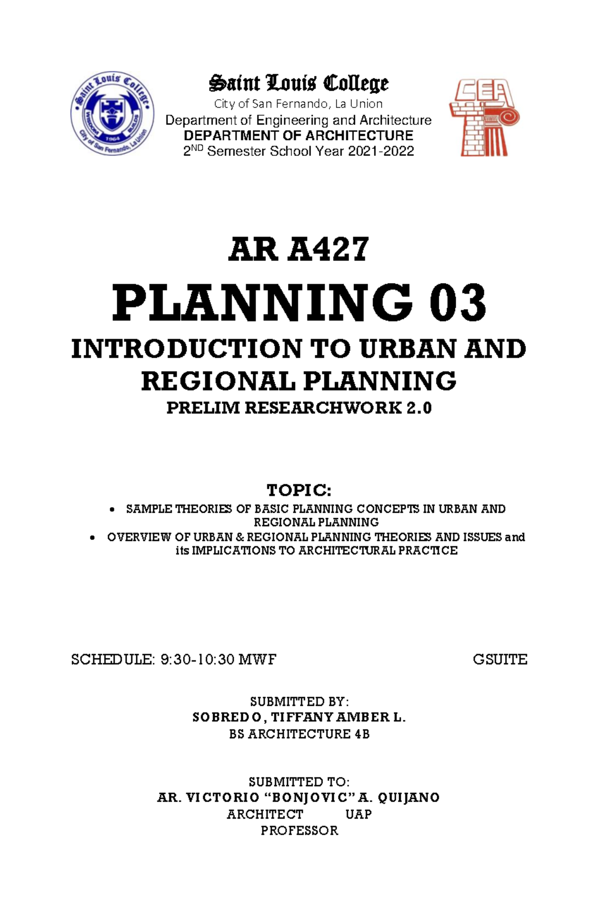 MT-RW-02 PLAN 3 Sobredo - Saint Louis College City of San Fernando, La ...