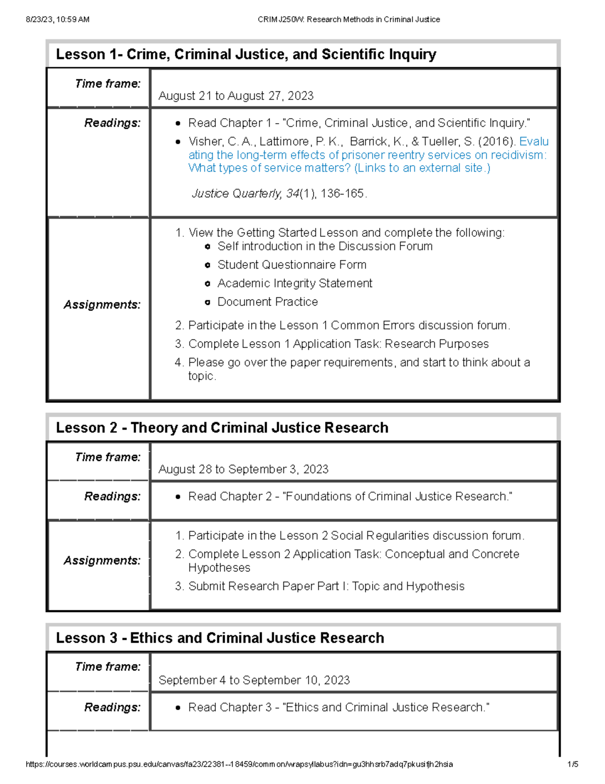 Crimj 250W Syllabus Research Methods in Criminal Justice - Lesson 1 ...