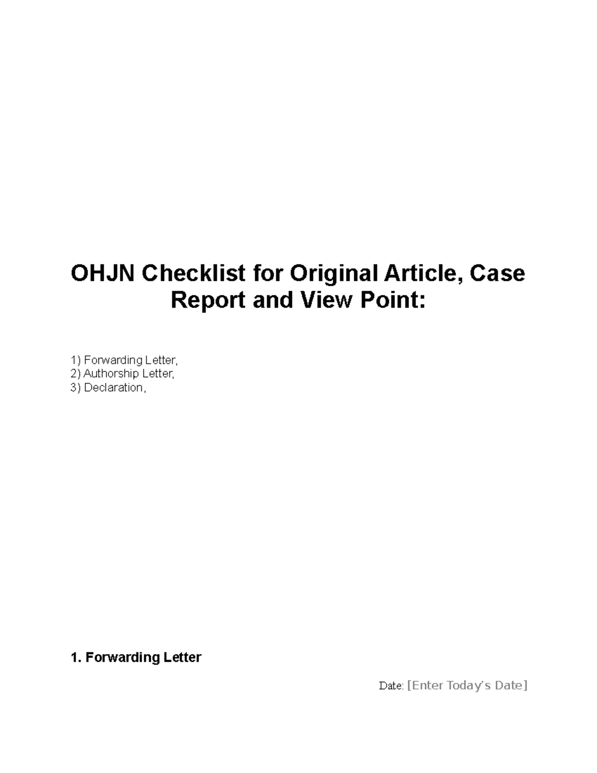 OHJN Checklist - Forwarding Letter Date: [Enter Today’s Date] To The ...